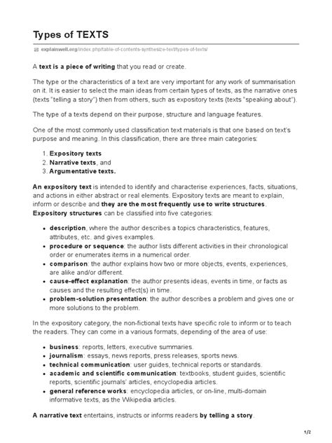 Types Of Texts Pdf Cognitive Science Human Communication
