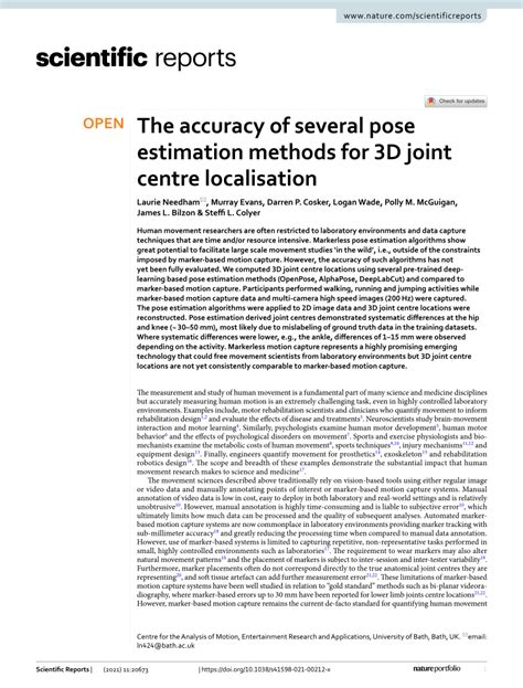 (PDF) The accuracy of several pose estimation methods for 3D joint centre localisation