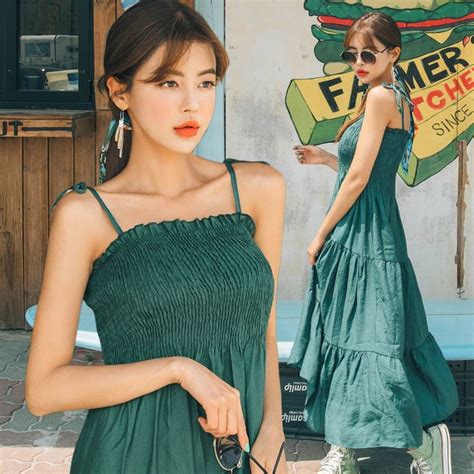 헤링본 여름 롱 비치원피스 뷔스티에 나시 민소매 플레어 빅사이즈 비치웨어 휴양지 바캉스룩 Hc431 패션 스타일 패션 바다 패션