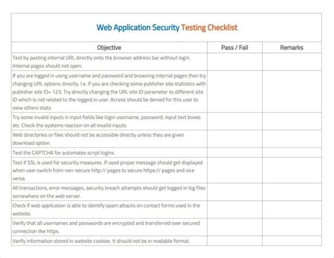 Application Security Checklist Template