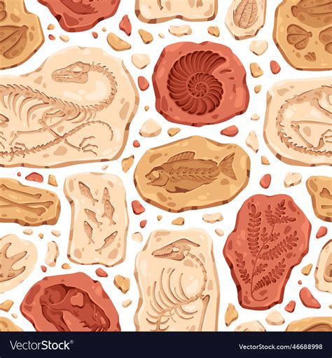 Seamless Paleontology Pattern With Ancient Fossils