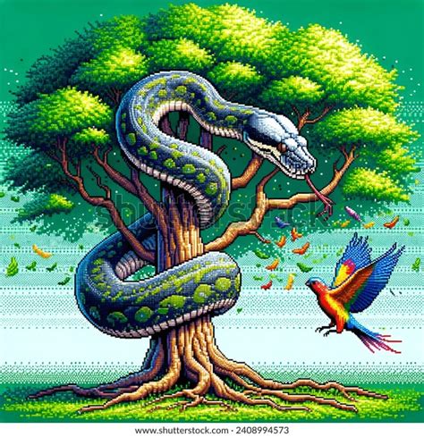 Pixel Art Vectorstyle Image Python Tree Ai Generated Image 2408994573