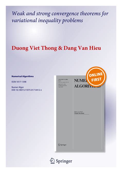 Pdf Weak And Strong Convergence Theorems For Variational Inequality