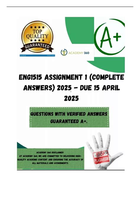 Eng1515 Assignment 1 Complete Answers 2025 Due 15 April 2025100 Correct Solutions And