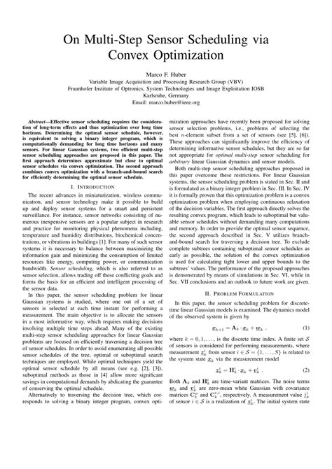 Pdf On Multi Step Sensor Scheduling Via Convex Optimization