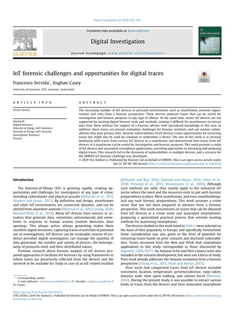 Pdf Iot Forensic Challenges And Opportunities For Digital Traces