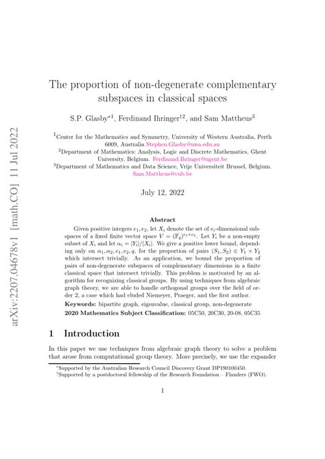 Pdf The Proportion Of Non Degenerate Complementary Subspaces In