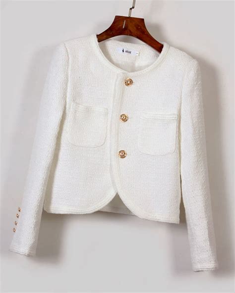 Cropped Tweed Gold Button Jacket Haute In Couture