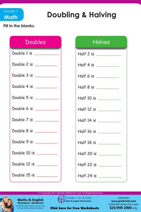 Doubling Worksheets Grade 1 Artofit