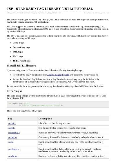 Jsp Standard Tag Library Jstl Tutorial Tutorials Point