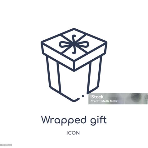 상업 개요 컬렉션에서 리본 아이콘이 있는 선형 포장 된 선물 상자 흰색 배경에 고립 된 리본 아이콘이 있는 얇은 라인 포장 선물 상자 리본 트렌디한 일러스트와 함께 포장 된