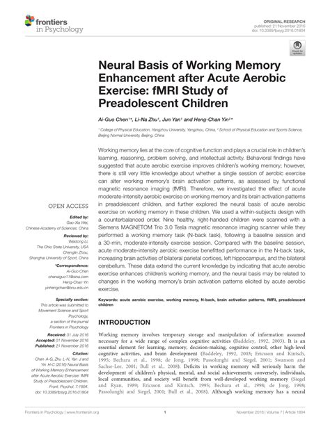 Pdf Neural Basis Of Working Memory Enhancement After Acute Aerobic