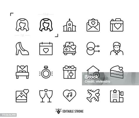 웨딩 라인 아이콘 세트 편집 가능한 스트로크 픽셀 완벽한 0명에 대한 스톡 벡터 아트 및 기타 이미지 0명 Rsvp 결혼 의식 Istock