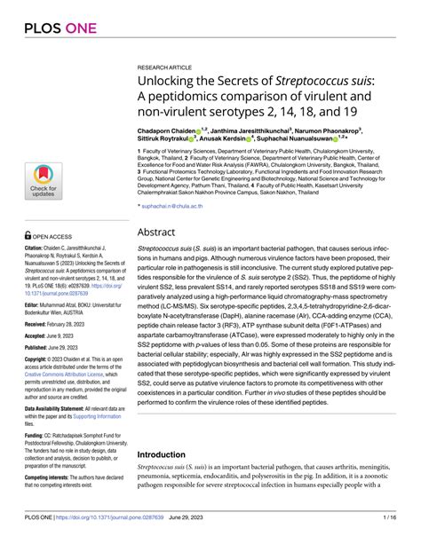 PDF Unlocking The Secrets Of Streptococcus Suis A Peptidomics Comparison Of Virulent And Non