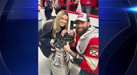 Panthers Jonah Gadjovichs Newborn Twins Pose Inside Stanley Cup