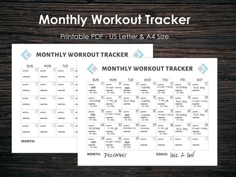 Monthly Workout Tracker Monthly Fitness Planner Monthly Workout