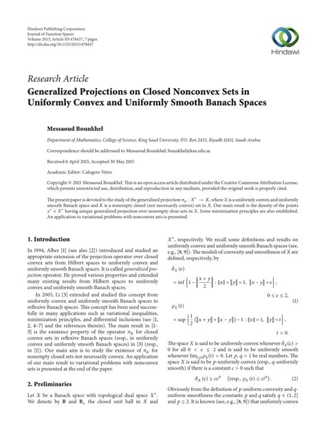 PDF Generalized Projections On Closed Nonconvex Sets In Uniformly Convex And Uniformly Smooth