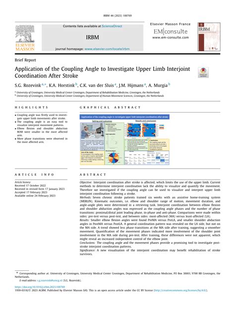 Pdf Application Of The Coupling Angle To Investigate Upper Limb