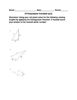 Quiz Pythagorean Theorem By Pixie S Corner TPT