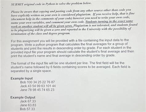 Solved SUBMIT Original Code In Python To Solve The Problem Chegg Com