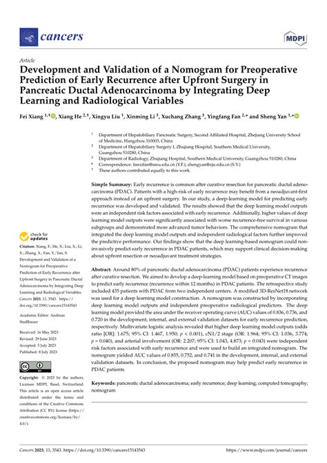 pdf development and validation of a nomogram for preoperative prediction of early recurrence