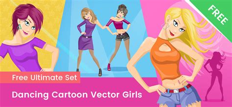 Dancing Cartoon Vector Girls Set Vector Characters