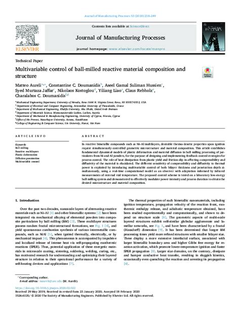pdf multivariable control of ball milled reactive material