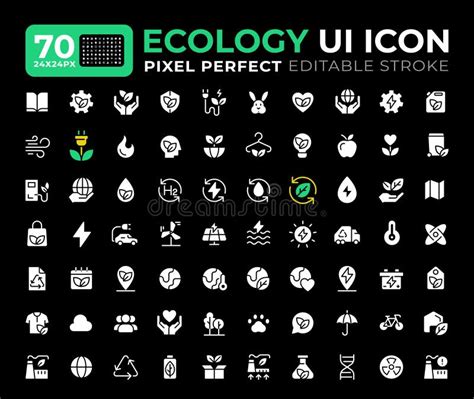 Ecology And Nature Glyph Ui Iconset Isolated On Black Stock Illustration Illustration Of