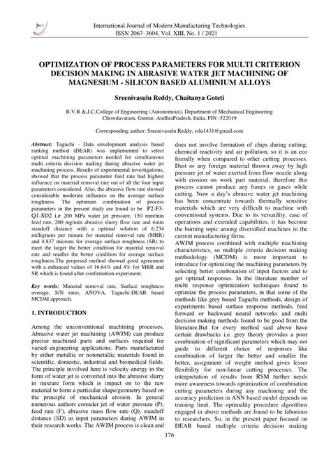 pdf optimization of process parameters for multi criterion decision