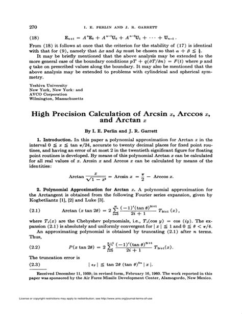 High Precision Calculation Of Arcsin Arccos Arctan