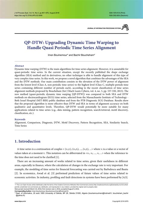 Pdf Qp Dtw Upgrading Dynamic Time Warping To Handle Quasi Periodic Time Series Alignment