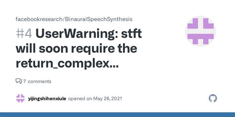 UserWarning Stft Will Soon Require The Return Complex Parameter Be Given For Real Inputs