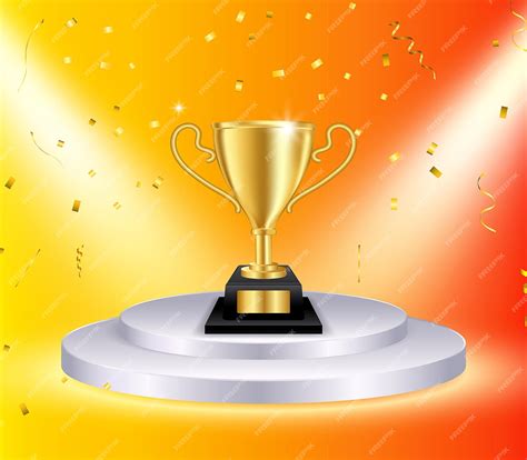 현실적인 황금 트로피 컵 챔피언의 집합입니다 프리미엄 벡터