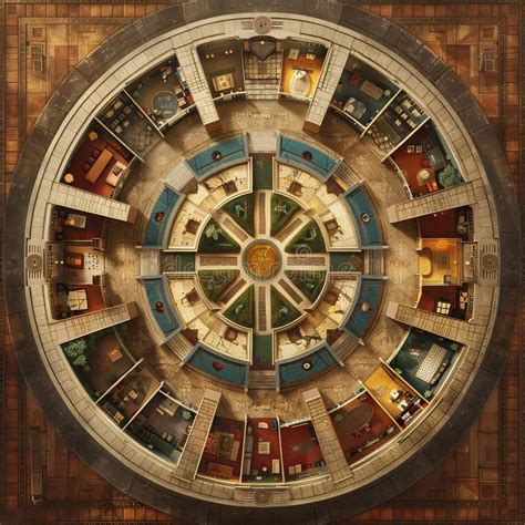 Un Tablero Circular De Juegos Cuenta Con Edificios Detallados Con