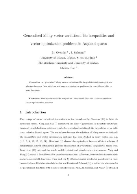 Pdf Generalized Minty Vector Variational Like Inequalities And Vector Optimization Problems In