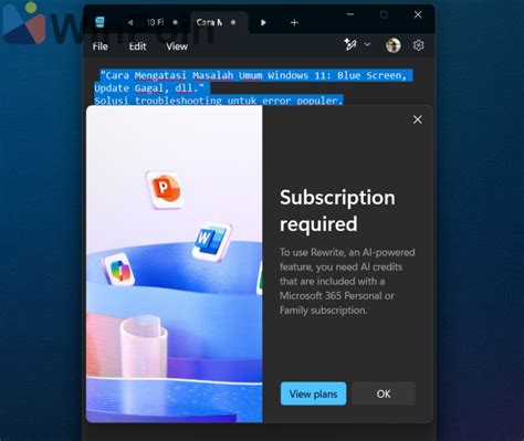 cara menonaktifkan fitur rewrite ai di notepad windows 11 winpoin