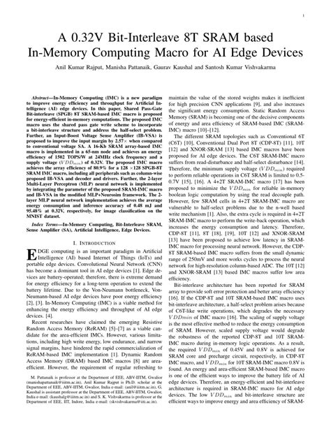 Pdf A 032v Bit Interleave 8t Sram Based In Memory Computing Macro For Ai Edge Devices