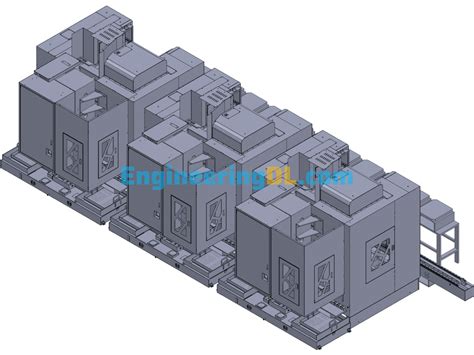 CNC Machine Loading And Unloading Line D Exported Mechanical Engineering Design Library