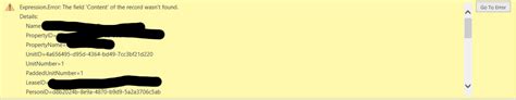 solved expression error the field content of the recor
