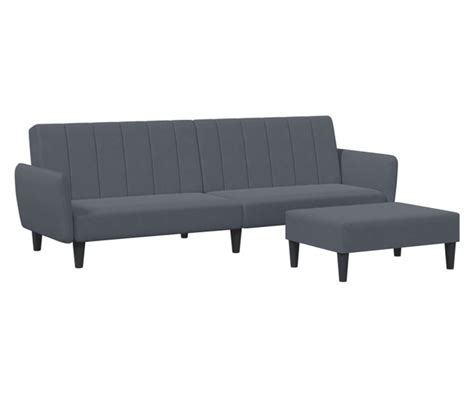 2 местно разтегателно канапе с табуретка тъмносиво кадифе Vivre