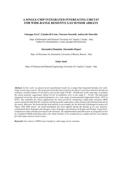 Pdf A Single Chip Integrated Interfacing Circuit For Wide Range Resistive Gas Sensor Arrays