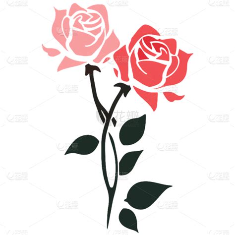 植物矢量插画红粉色玫瑰元素素材