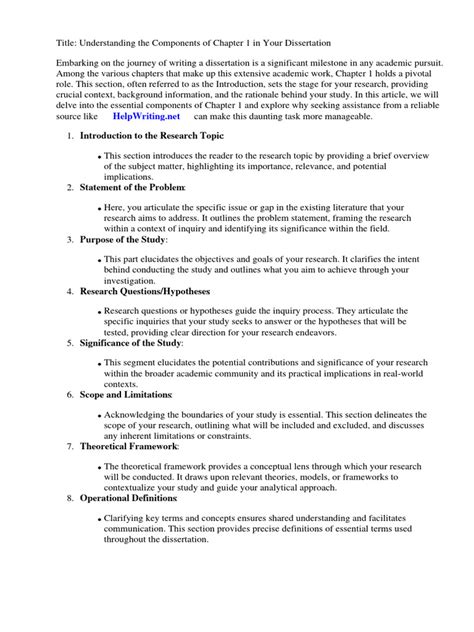 Components Of Chapter 1 Dissertation Pdf Thesis Methodology