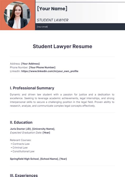 Free Student Lawyer Resume Template Edit Online And Download
