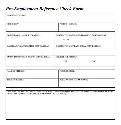 Reference Check Form Template Word