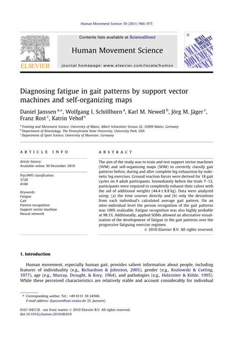 PDF Diagnosing Fatigue In Gait Patterns By Support Vector Machines And Self Organizing Maps