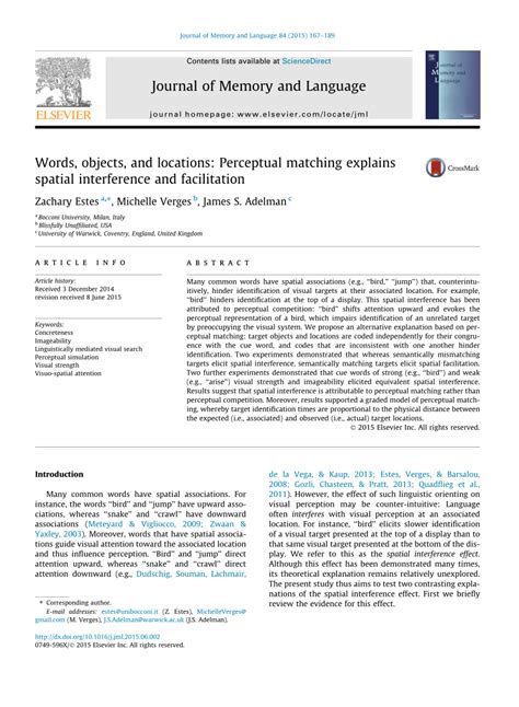 Pdf Words Objects And Locations Perceptual Matching Explains Spatial Interference And