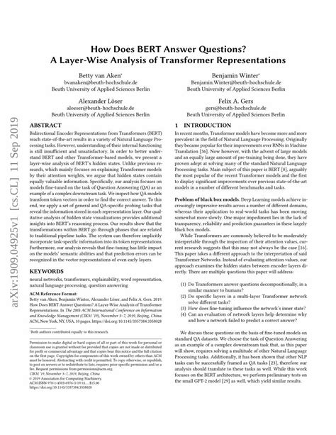 Pdf How Does Bert Answer Questionsa Layer Wise Analysis Of · The Architecture Of Bert And