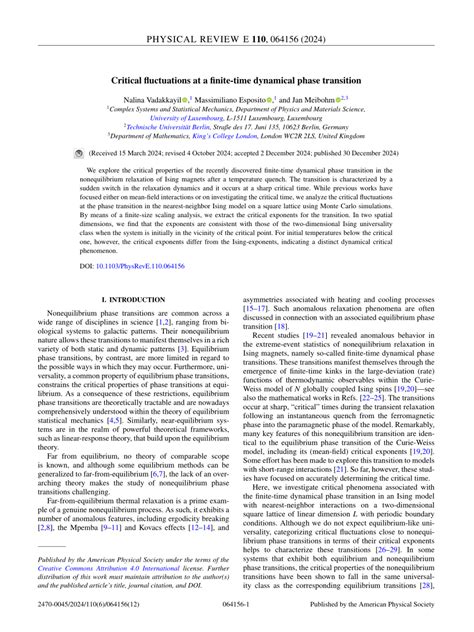 Pdf Critical Fluctuations At A Finite Time Dynamical Phase Transition
