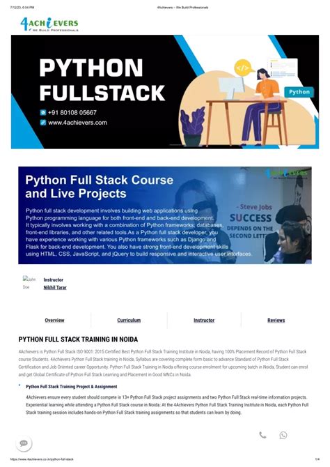 ppt best python full stack course powerpoint presentation free